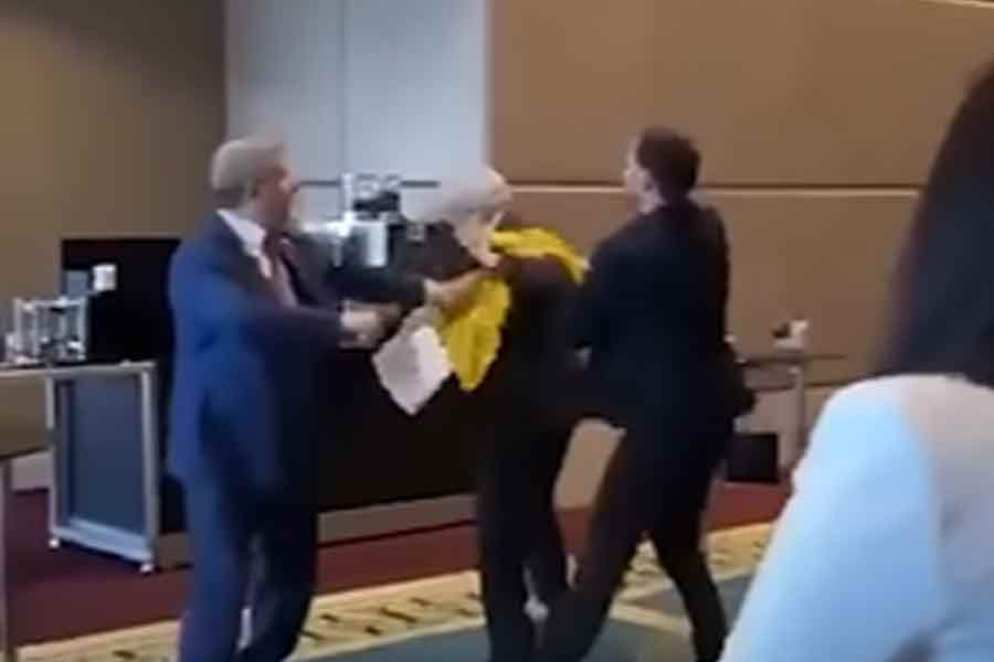 Ukraine delegate punches Russian counterpart for snatching away flag ...